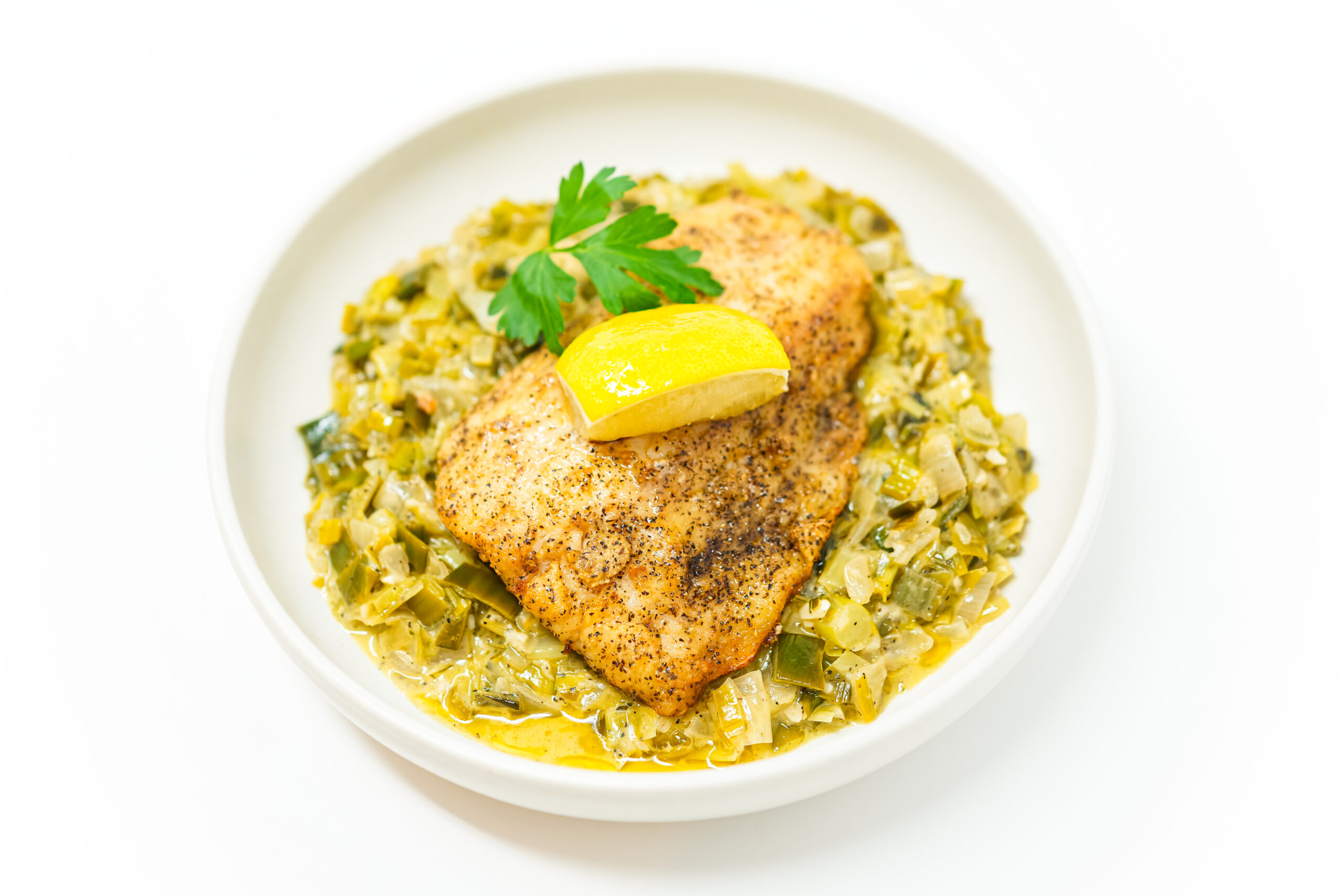 Pan-Fried Snook with Creamy Leeks Sauce - HE COOKS®